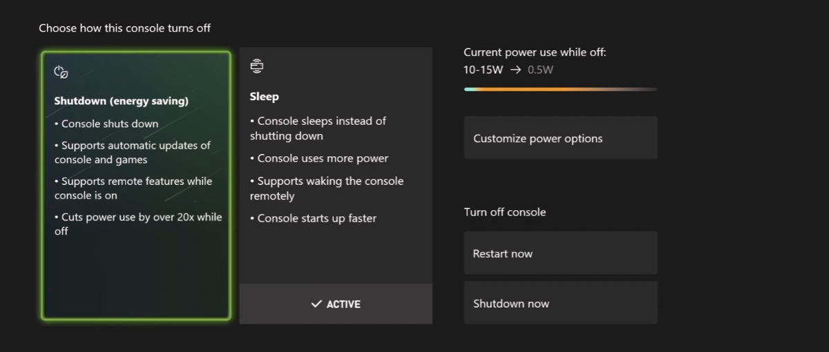 Xbox: nuevas opciones de energía para ahorrar luz